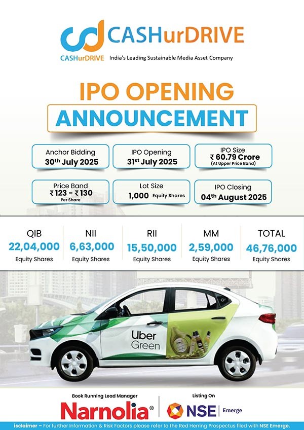 CASHurDRIVE announces IPO opening on July 31; Rs 60.79 crore issue set to hit markets